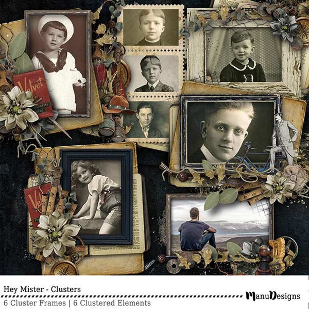 Digital Scrapbook Clusters, Masculine Cluster Frames, Digital ...