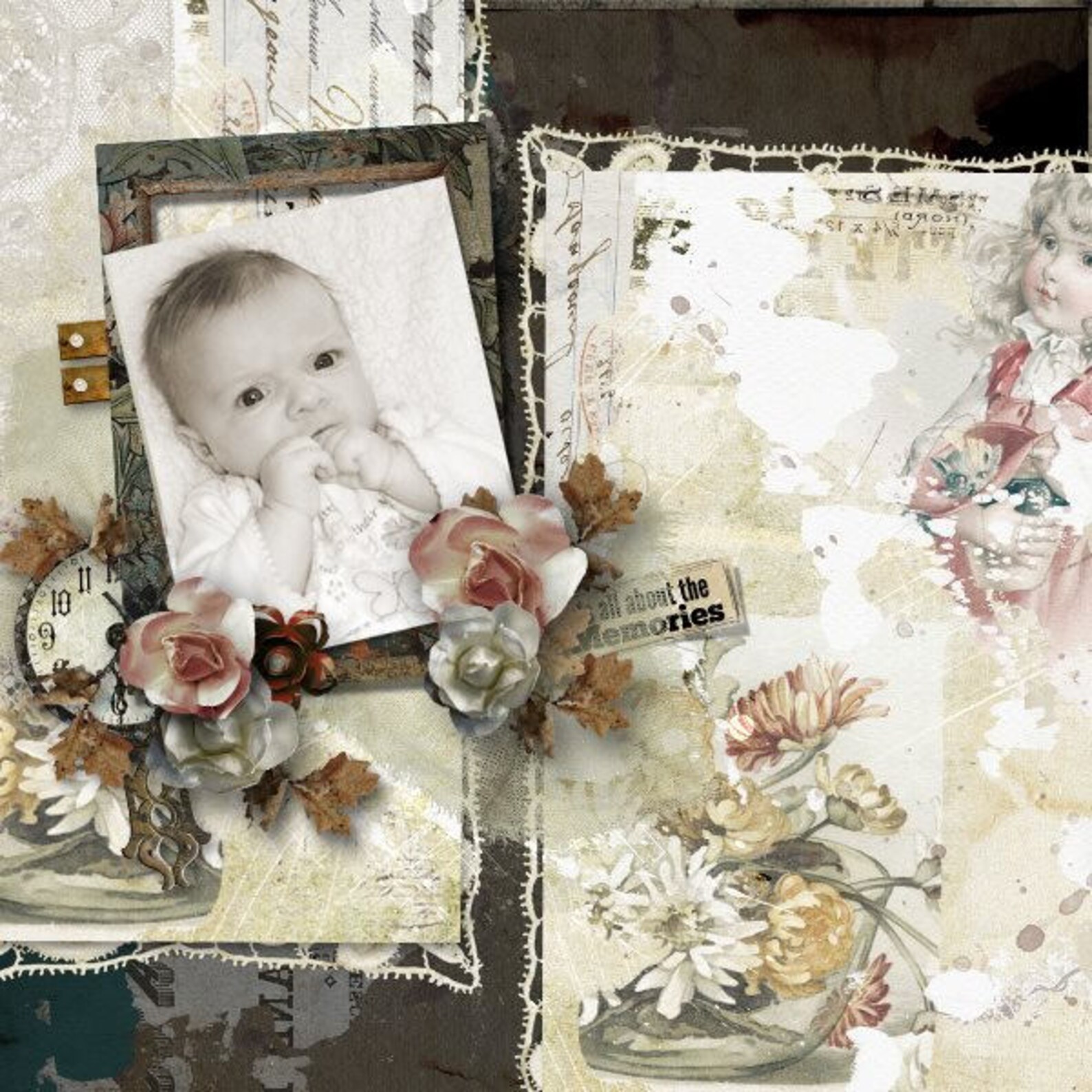 Antiqueness - Vintage Digital Scrapbook Kit, Digital Papers, Digital ...