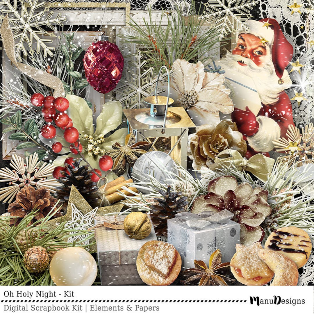 Christmas Digital Scrapbooking Kit, Vintage Christmas Scrapbook Kit ...