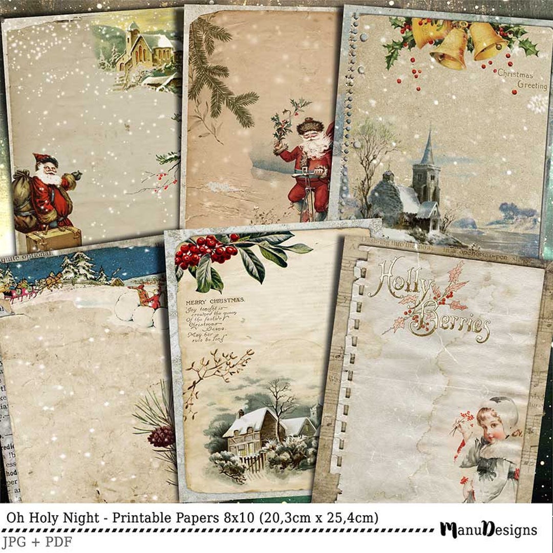Printable Papers 8x10, Vintage Christmas Printables, Christmas Digital ...