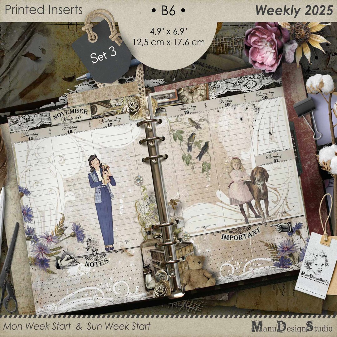 2025 Printed Weekly Planner Inserts Size B6, Set No. 3 - Etsy