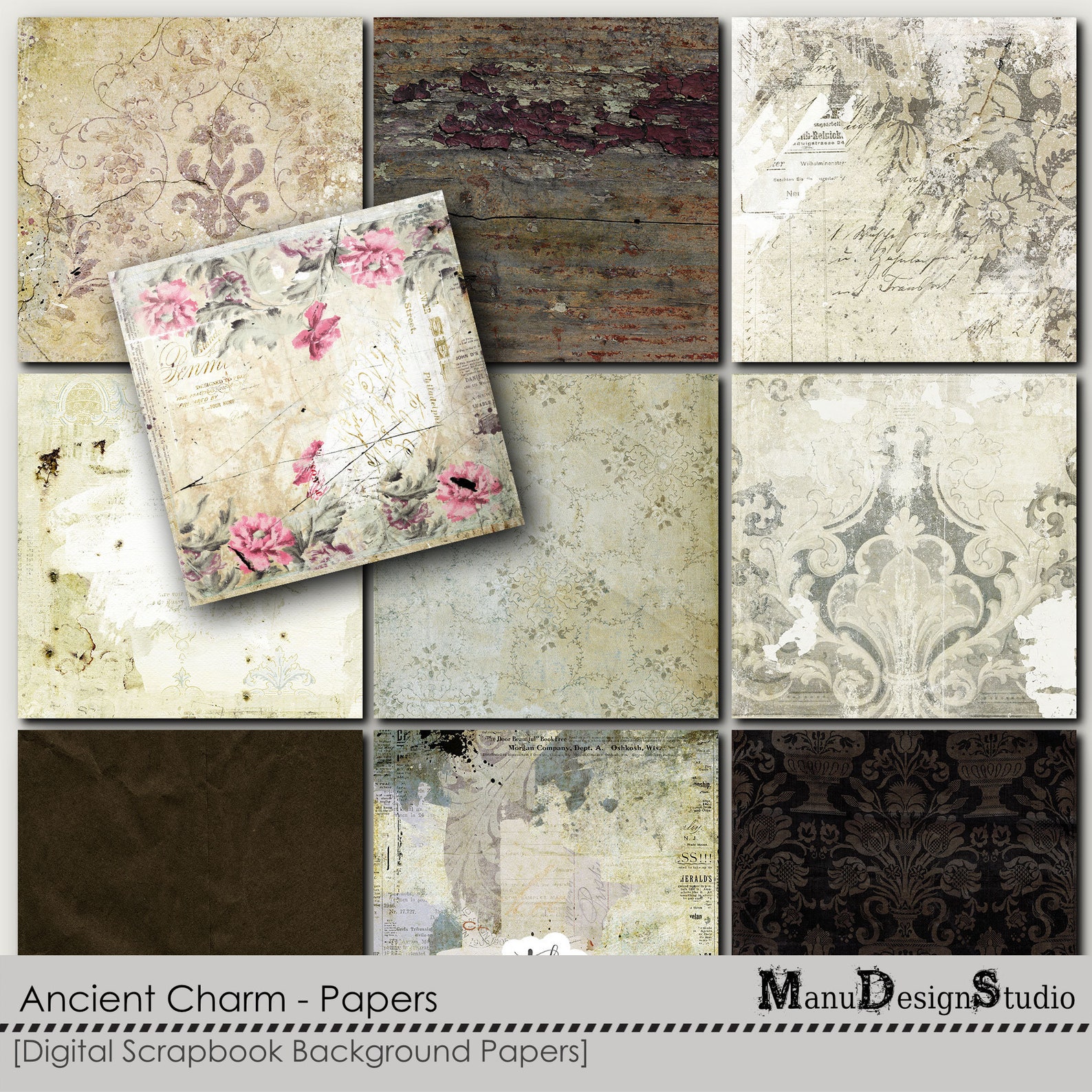 Nostalgic Style Vintage Digital Scrapbook Kit and Printable Papers ...
