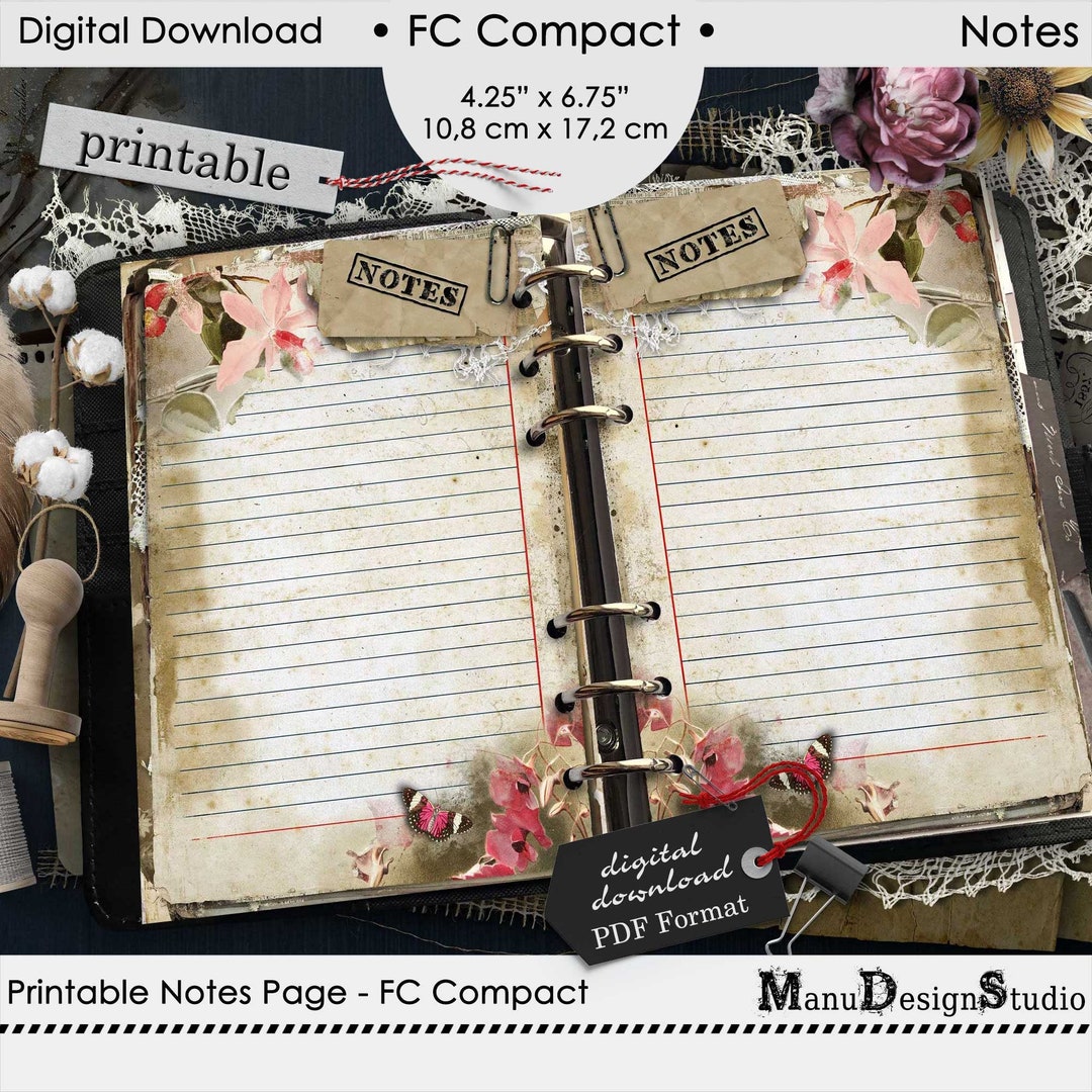 Lined Notes Printable Planner Inserts for Compact Franklin Covey ...