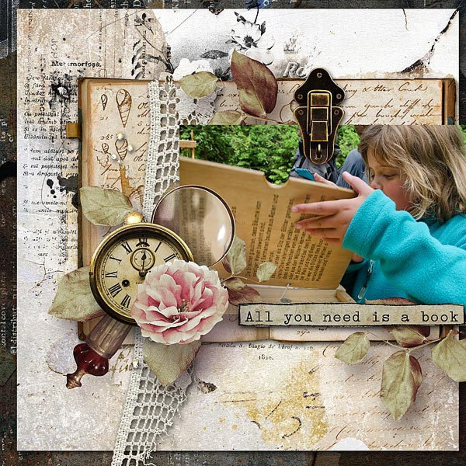 Digital Scrapbook Kit, Book Reading Scrapbooking, Book Papers, Book ...