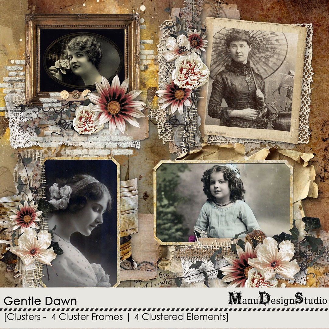 Digital Scrapbook Clusters, Vintage Digital Frame, Digital Scrapbooking ...