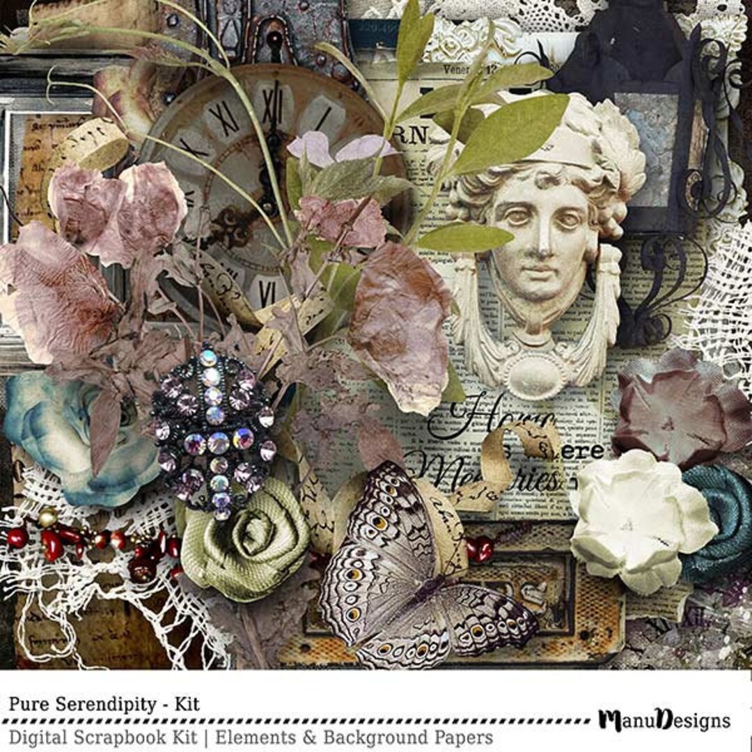 Vintage Digital Scrapbook Kit, Digital Papers, Digital Scrapbooking ...