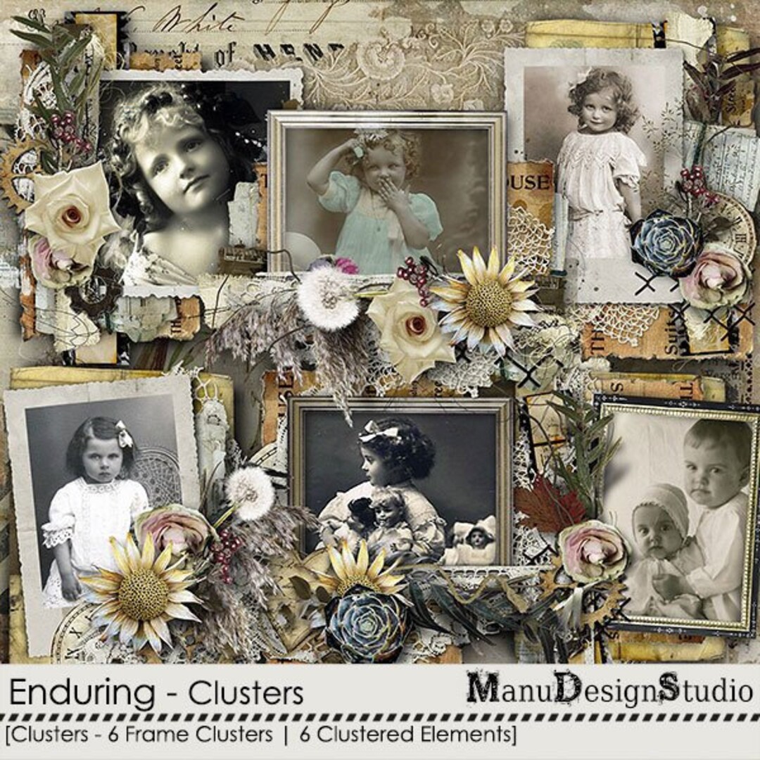 Digital Scrapbook Clusters and Frame Clusters - Enduring - Etsy