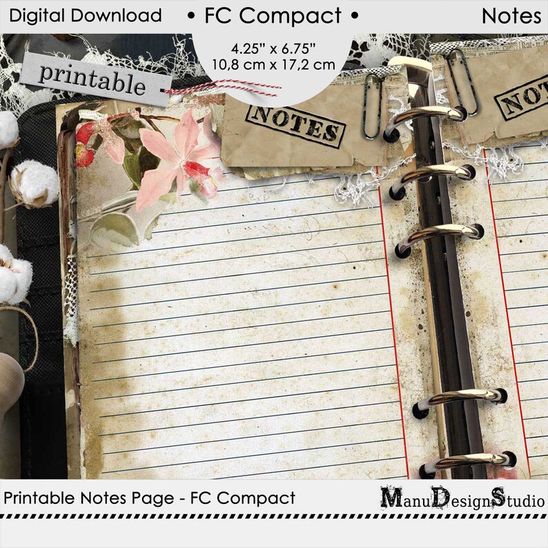 Lined Notes Printable Planner Inserts for Compact Franklin | Etsy