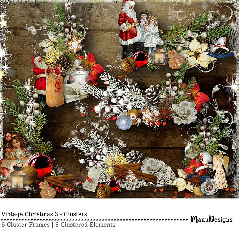 Digital Scrapbooking, Vintage Christmas, Cluster Frames, Digital ...