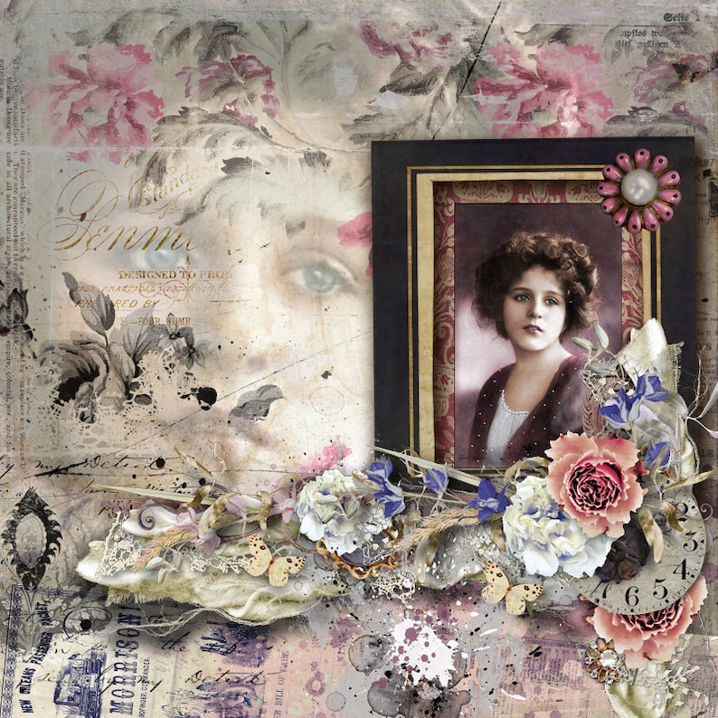 Nostalgic Style Vintage Digital Scrapbook Kit and Printable Papers ...