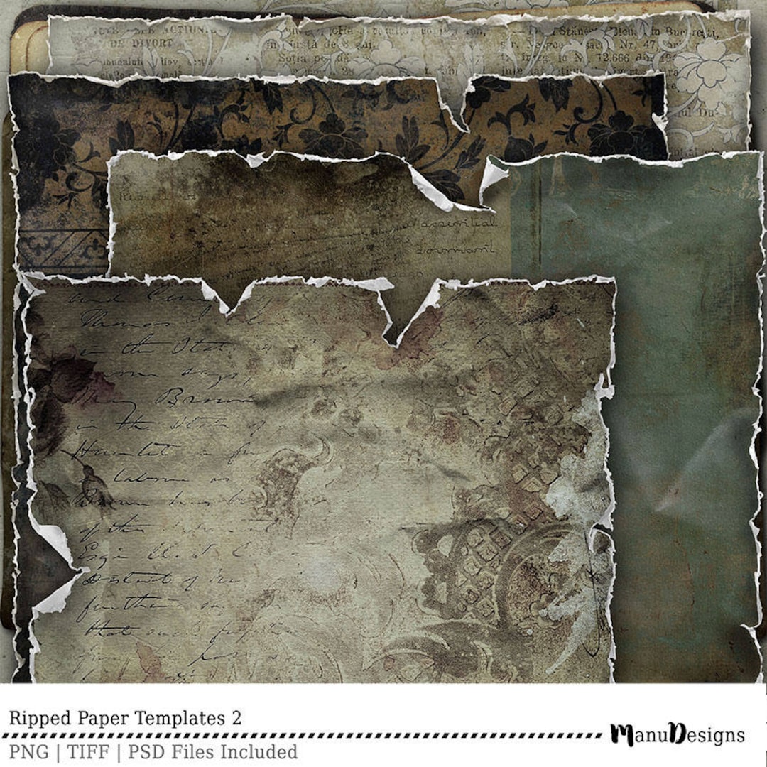 Worn and Torn Digital Paper Templates, Ripped Papers, Creased Papers ...