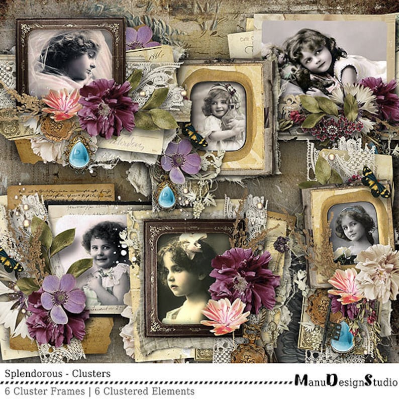Digital Scrapbook Clusters Vintage Digital Frame Clusters - Etsy