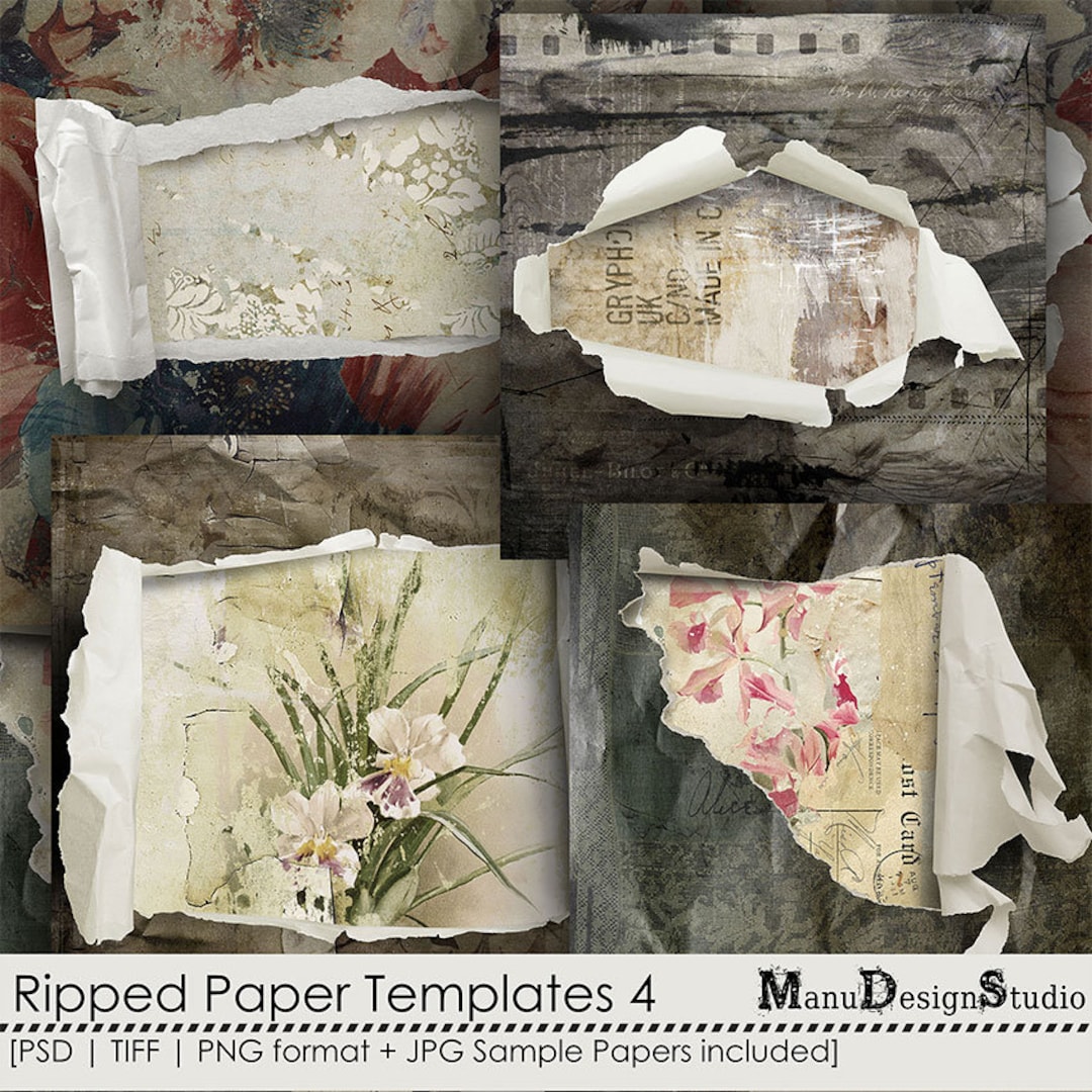 Ripped Digital Papers, Torn Paper Overlays, Torn Digital Background ...