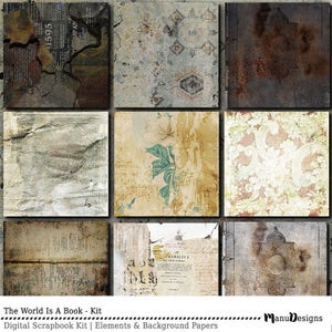 Digital Scrapbook Kit, Book Reading Scrapbooking, Book Papers, Book ...