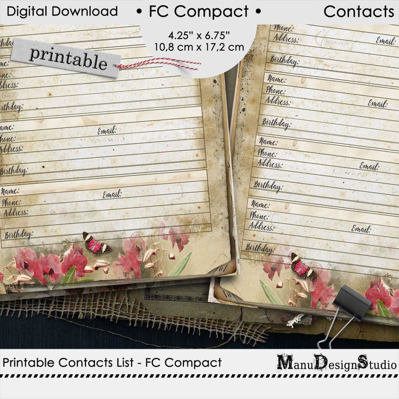 Printable Contacts List for Compact Franklin Covey PDF - Etsy