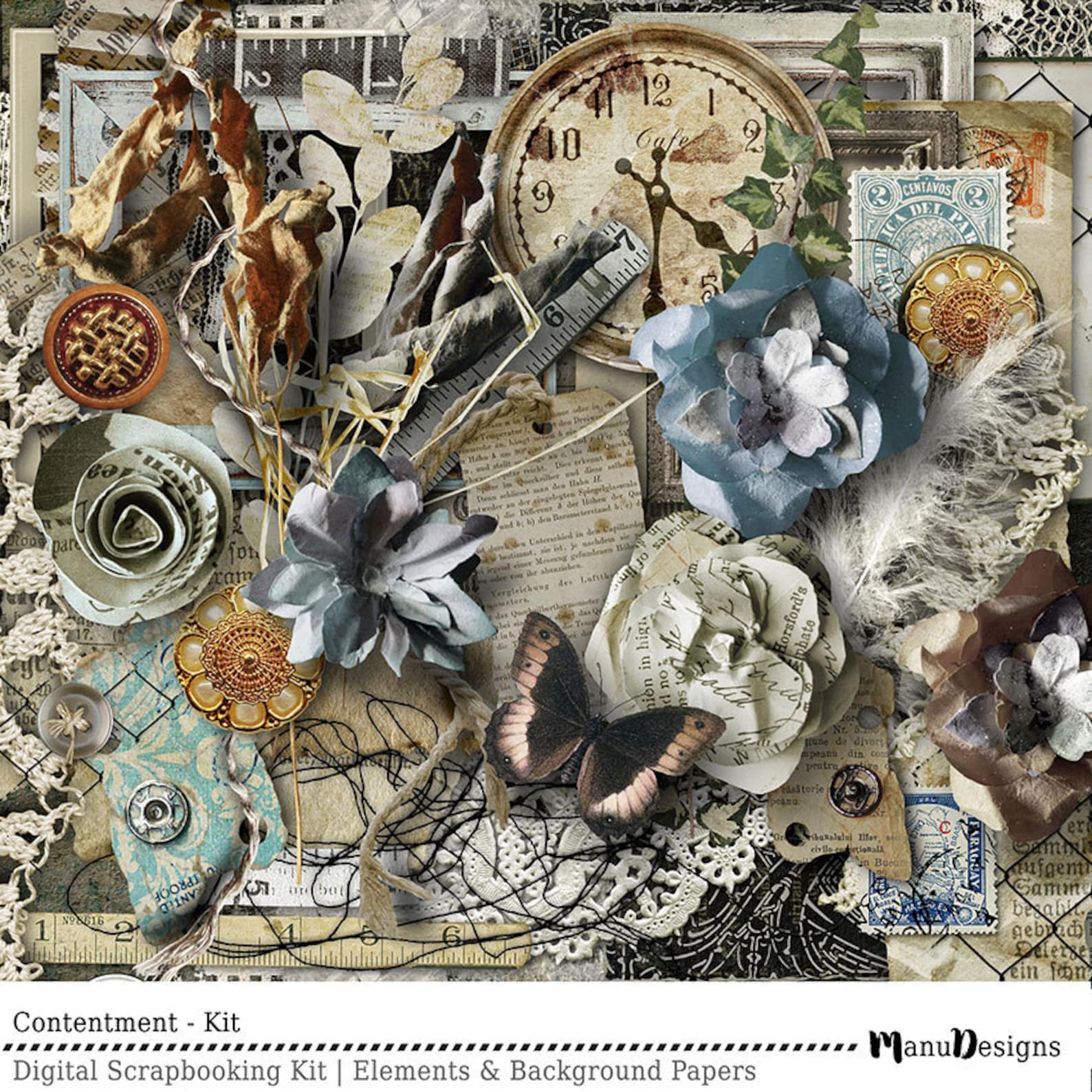 Digital Scrapbooking Kit, Vintage Scrapbook Kit, Scrapbook Digital ...