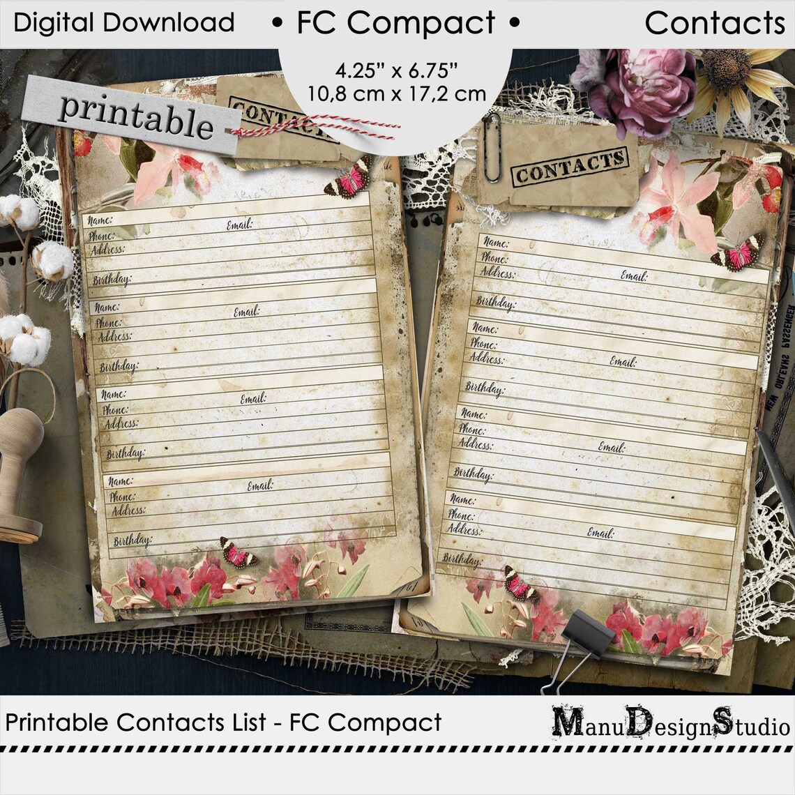 Printable Contacts List for Compact Franklin Covey PDF - Etsy
