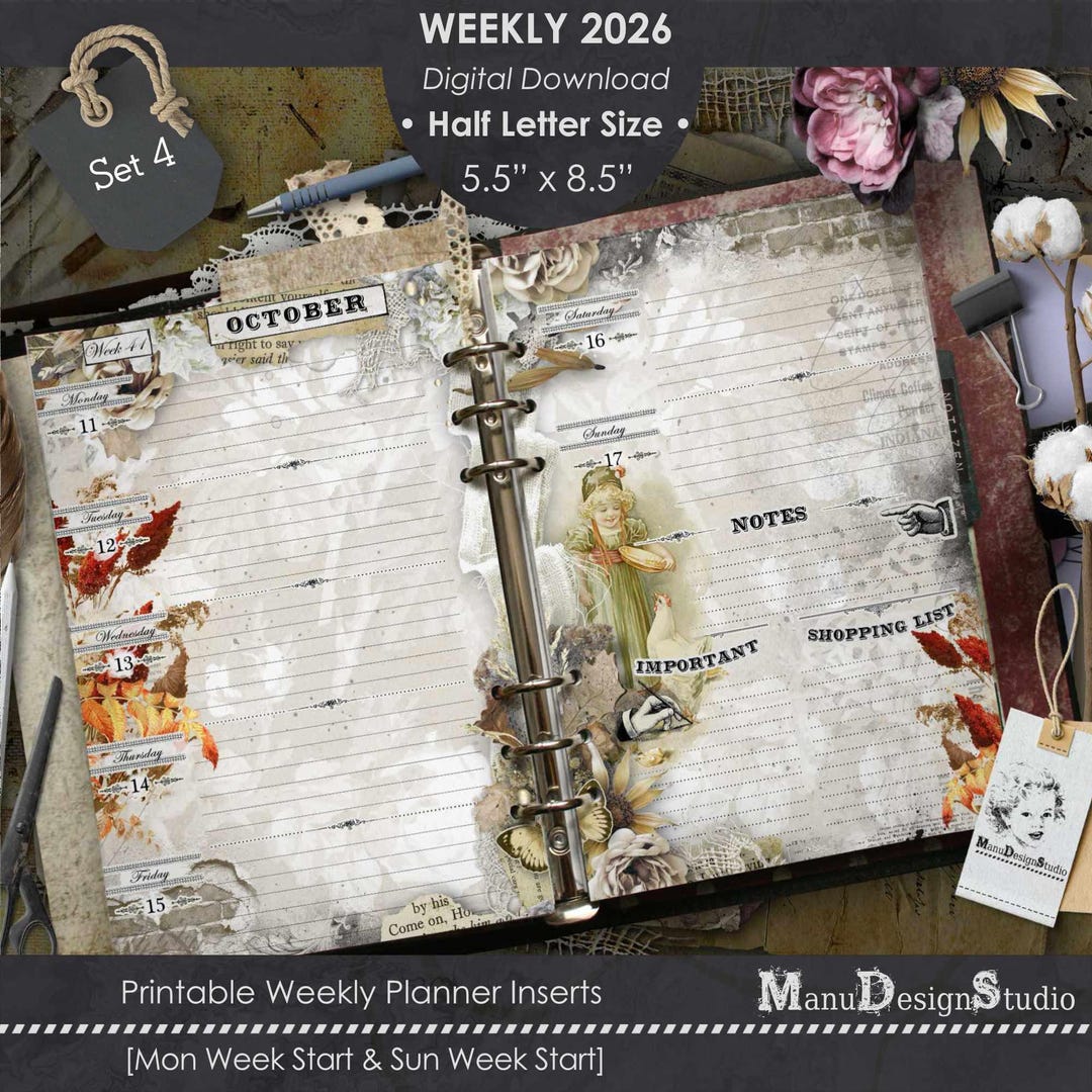 2026 Weekly Planner Refill – Half Letter 5.5x8.5 | Printable PDF ...