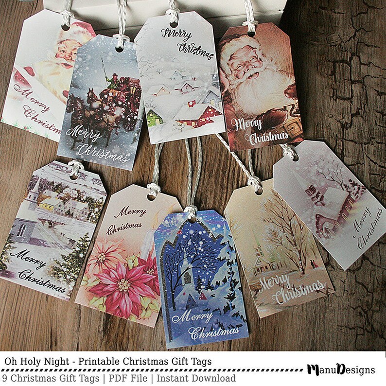 Vintage Christmas Gift Tags, Printable Holiday Labels (PDF) - Etsy