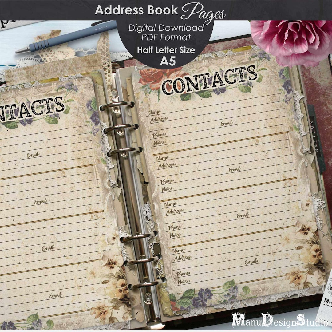 Printable Vintage Address Book Pages A5 + Half Letter - Etsy