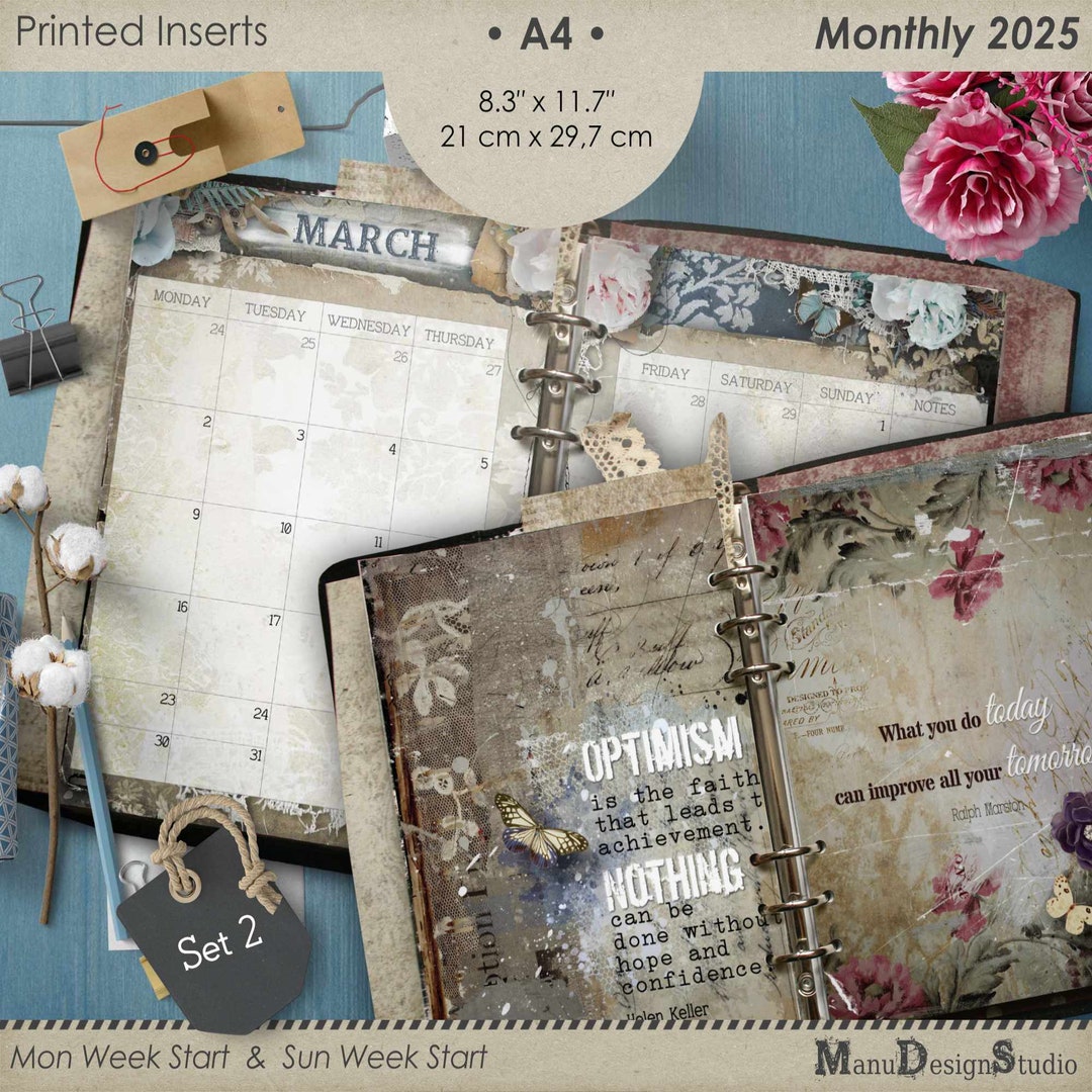 2025 - A4 Size Monthly Printed Planner Pages, Set No.2 - Etsy