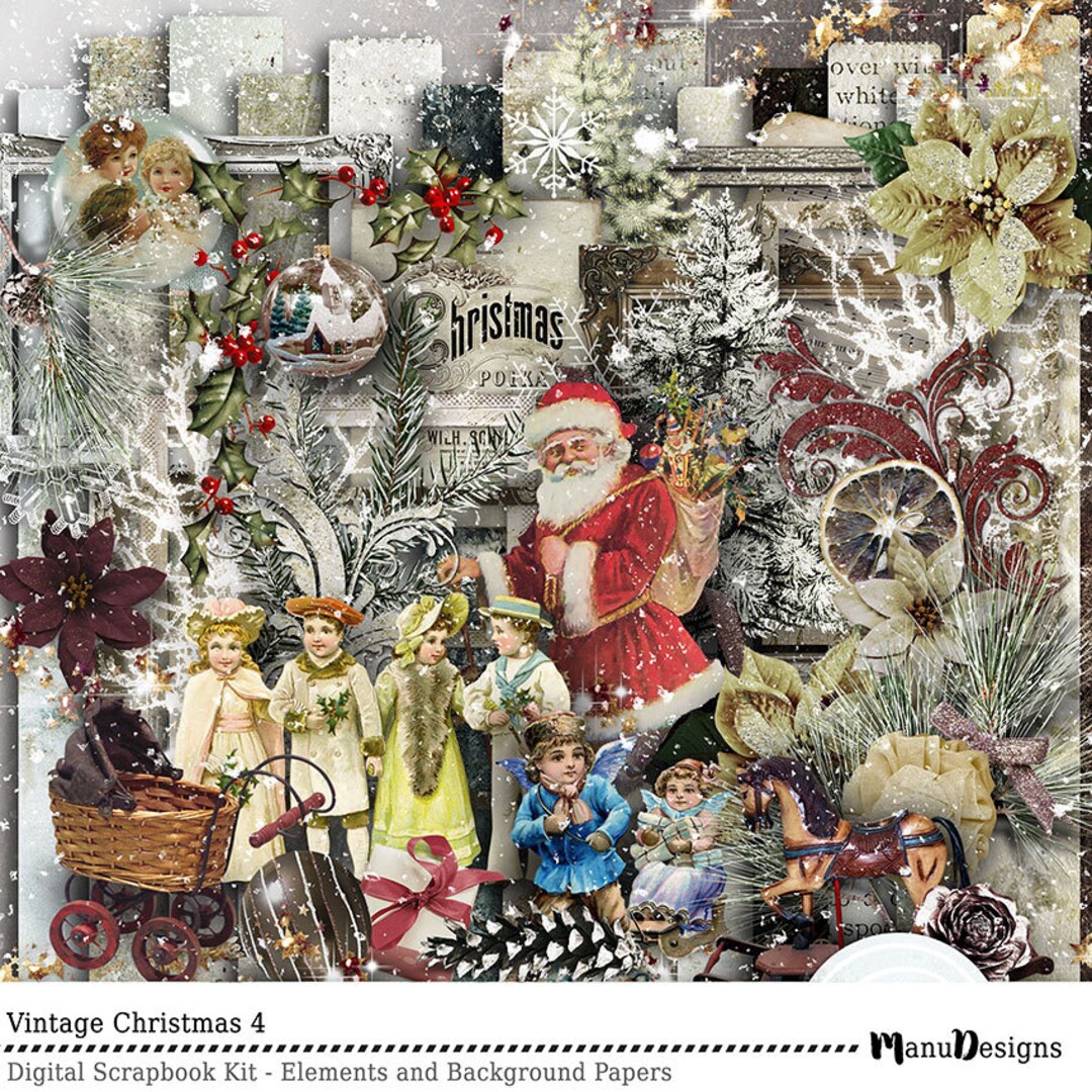 Digital Scrapbook Kit, Vintage Christmas, Scrapbook Kit, Digital ...