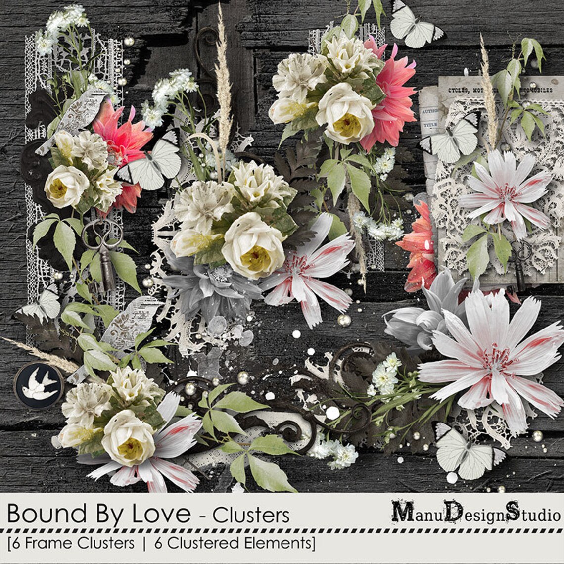 Digital Vintage Scrapbook Clusters and Frame Clusters | Etsy