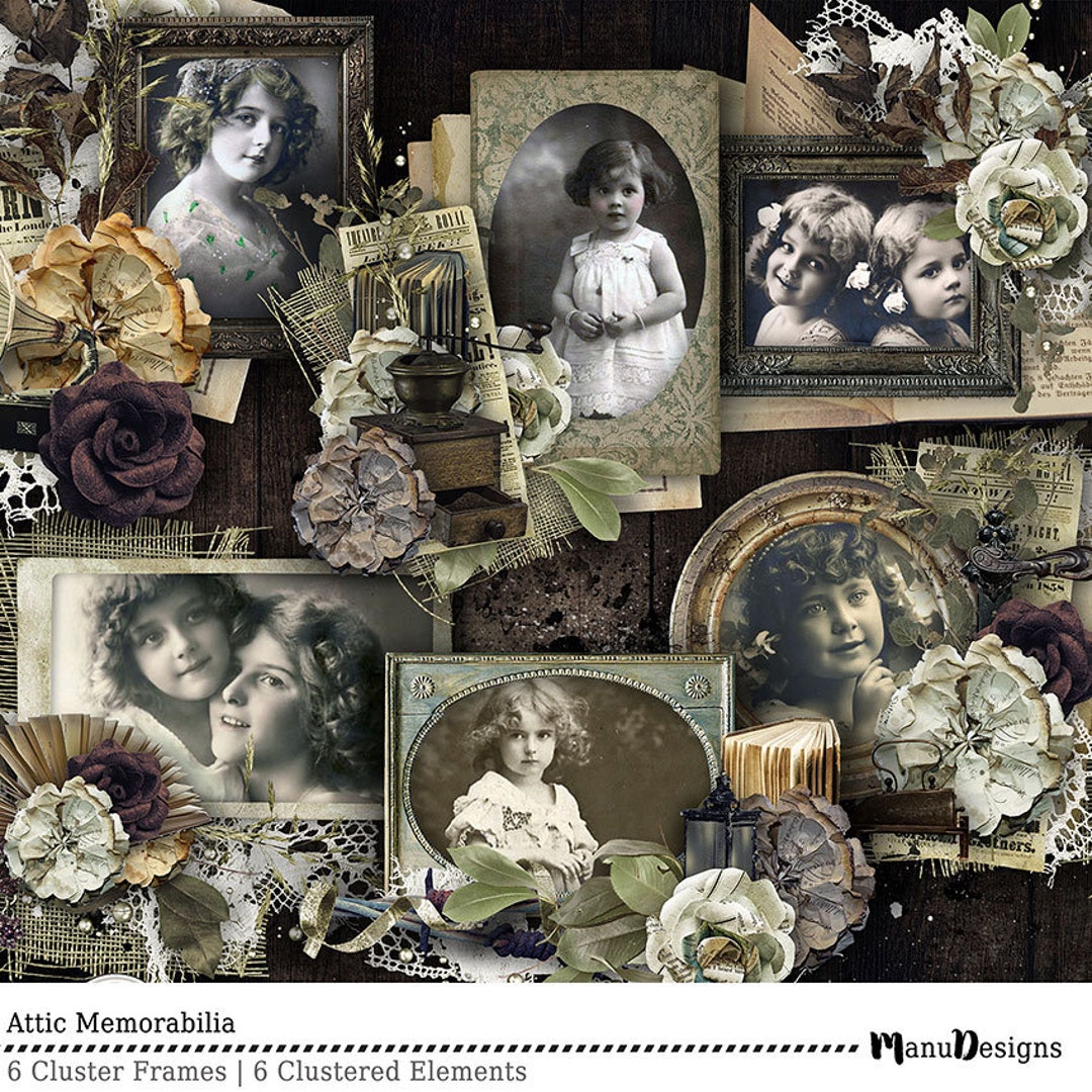 Digital Scrapbook Clusters, Vintage Digital Frame, Digital Scrapbooking ...
