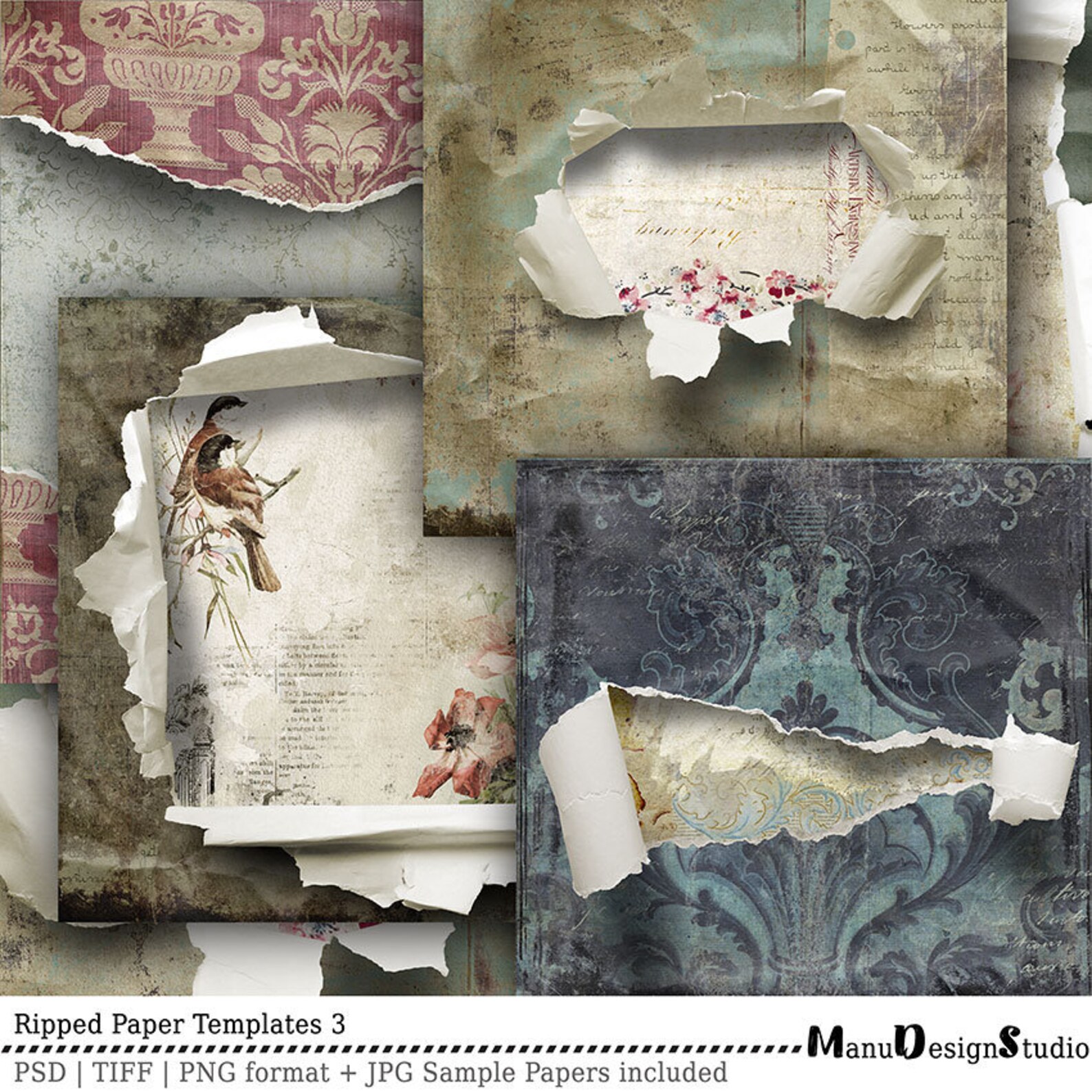 Ripped Digital Papers Torn Paper Overlays Torn Digital | Etsy