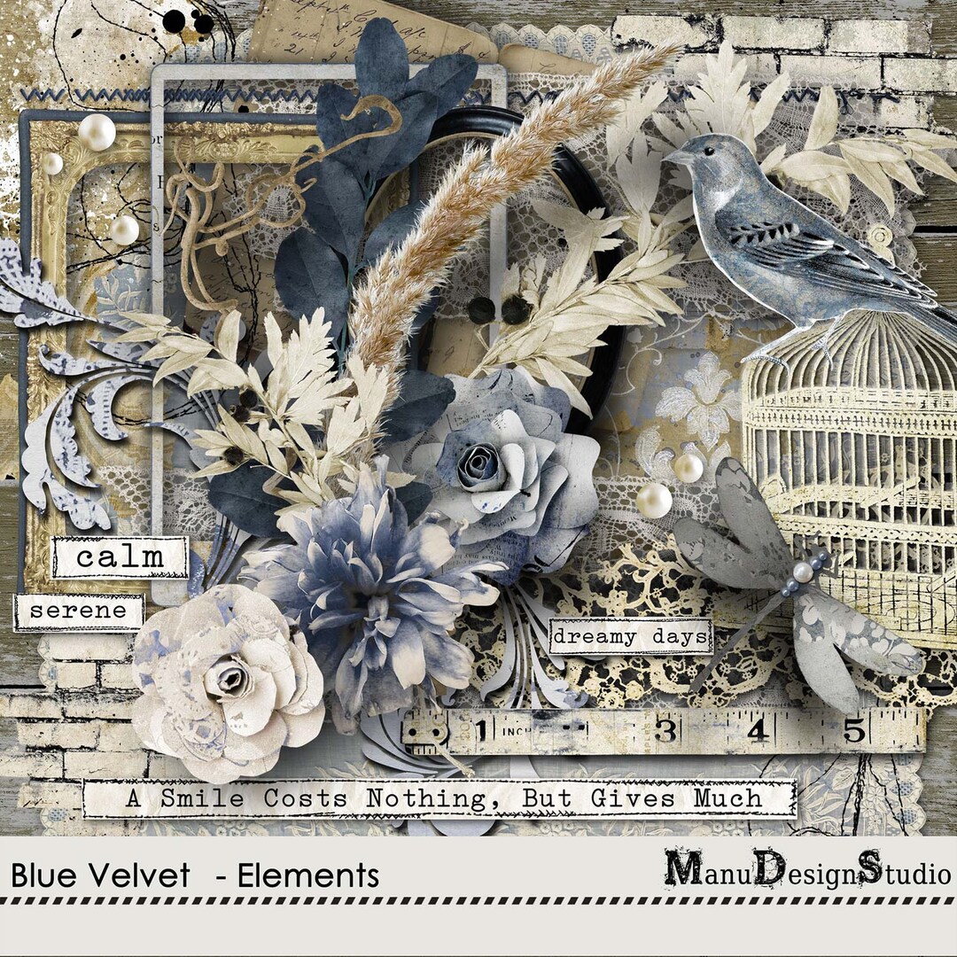 Digital Scrapbook Elements, Blue Velvet - Etsy