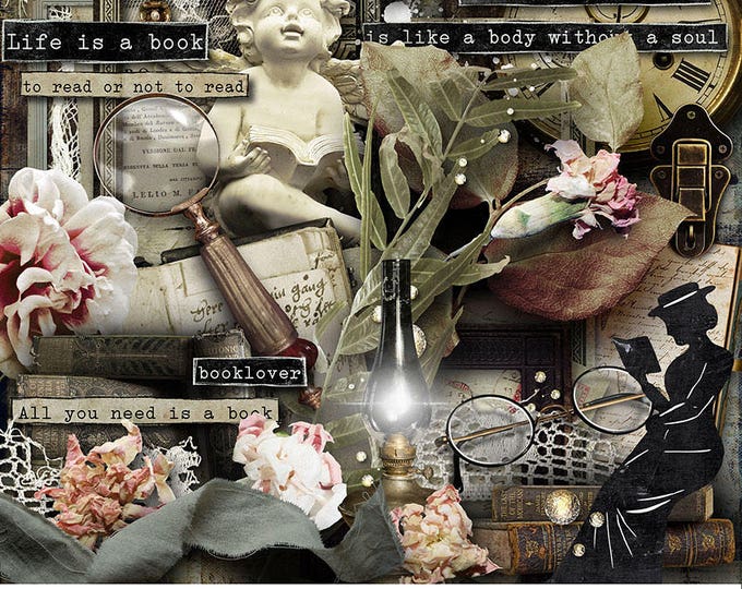 A Book and a Mug Digital Scrapbooking Collection, Reading Digital ...