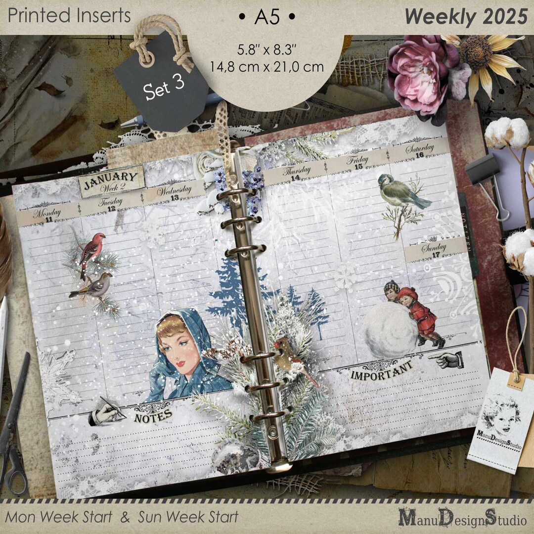 2025 Weekly Planner Pages for A5 Size Ring Binders - Set No. 3 - Etsy