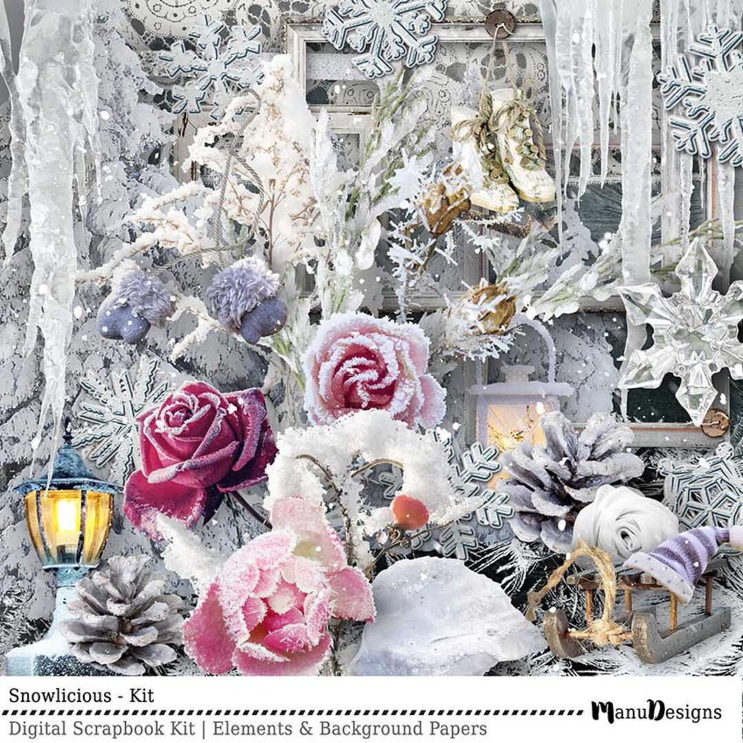 Winter Digital Scrapbook Kit - Snowlicious, Winter Scrapbook, Digital ...