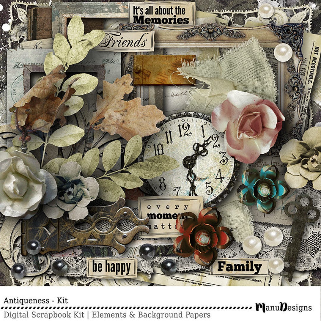 Vintage Digital Scrapbook Kit, Digital Graphics, Vintage Printable ...