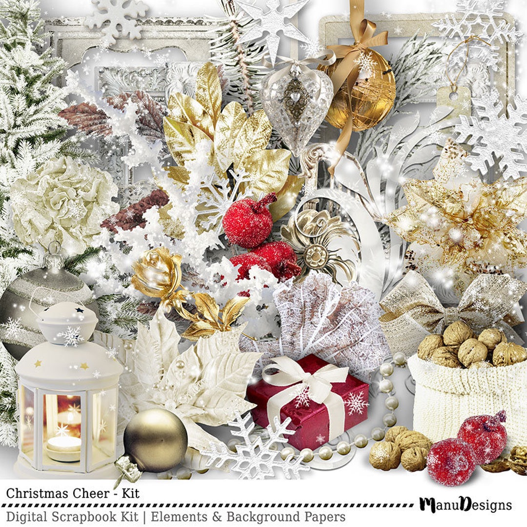 Christmas Digital Scrapbook Kit - Christmas Cheer, White Christmas ...