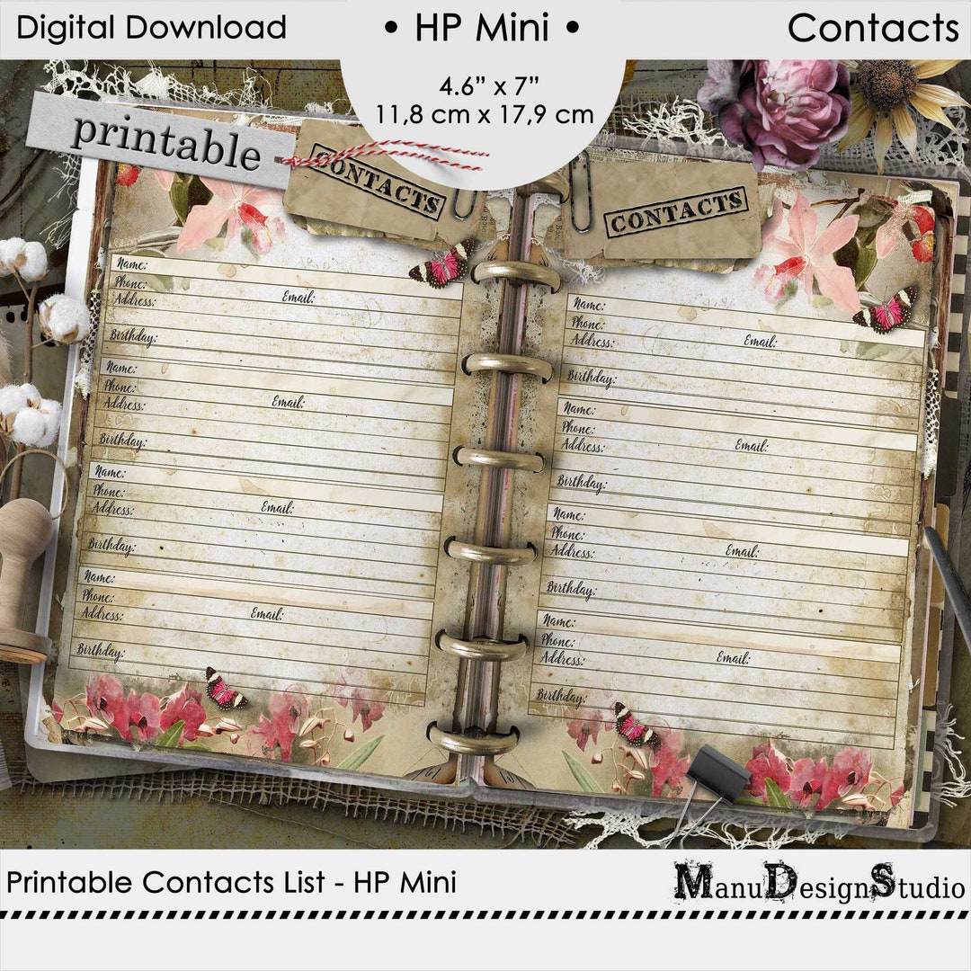 Printable Address Inserts, Address Book for Happy Planner Mini ...