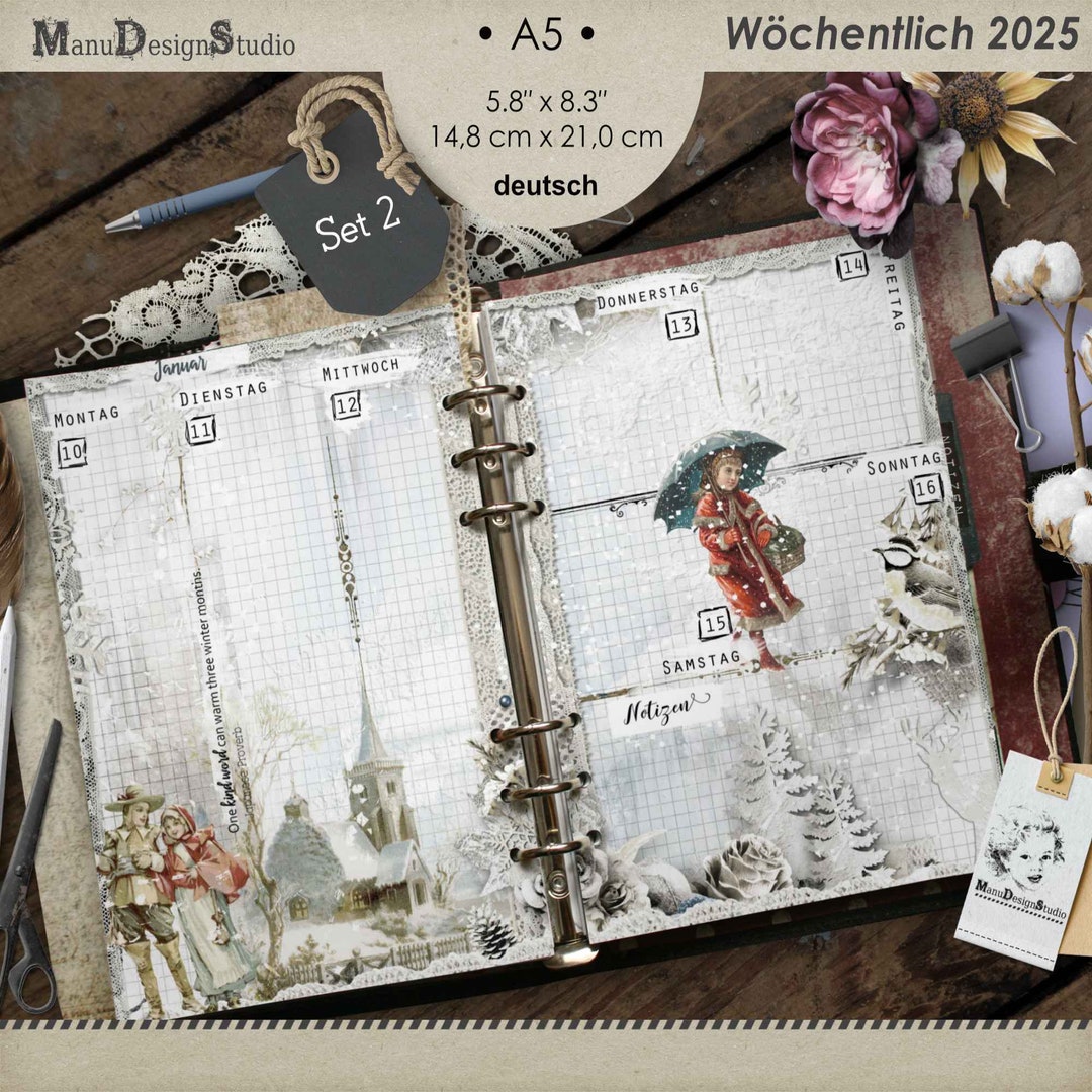 2025 Printed Weekly Planner Refill, Size A5, German Language, Set No.2 ...