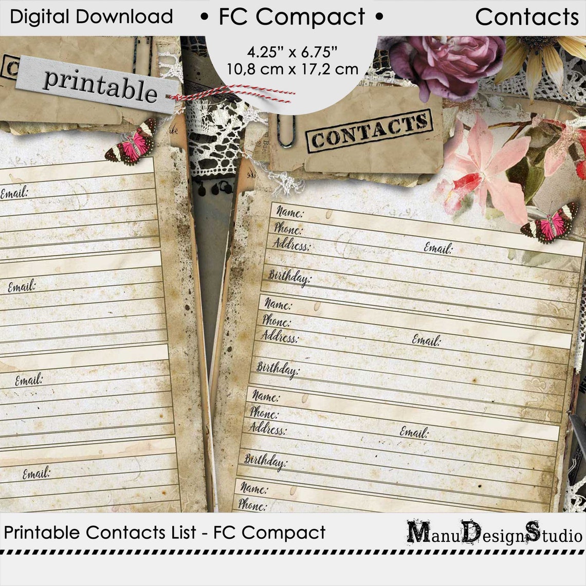 Printable Contacts List for Compact Franklin Covey PDF - Etsy