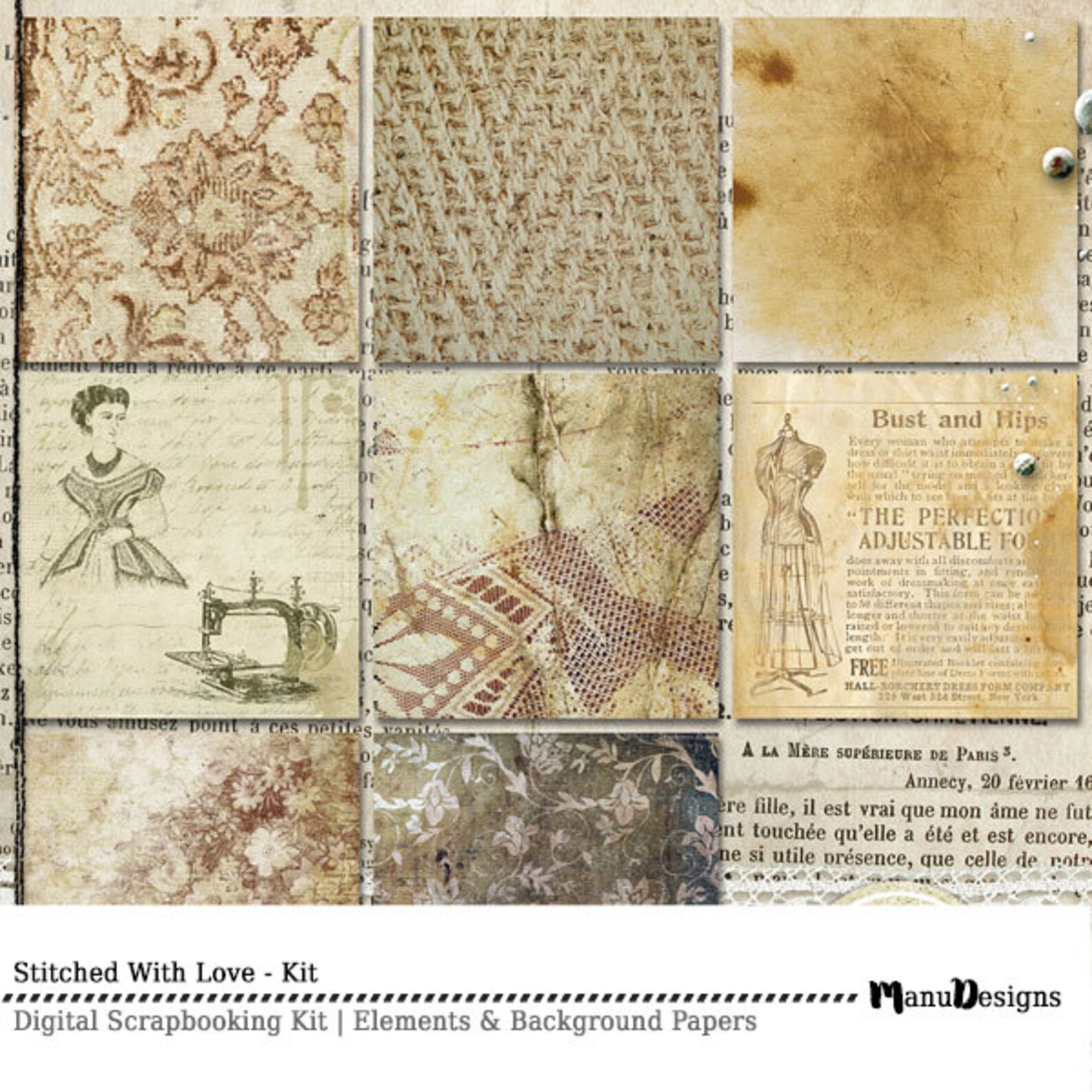 Digital Scrapbooking Kit Vintage Sewing Scrapbook Kit - Etsy