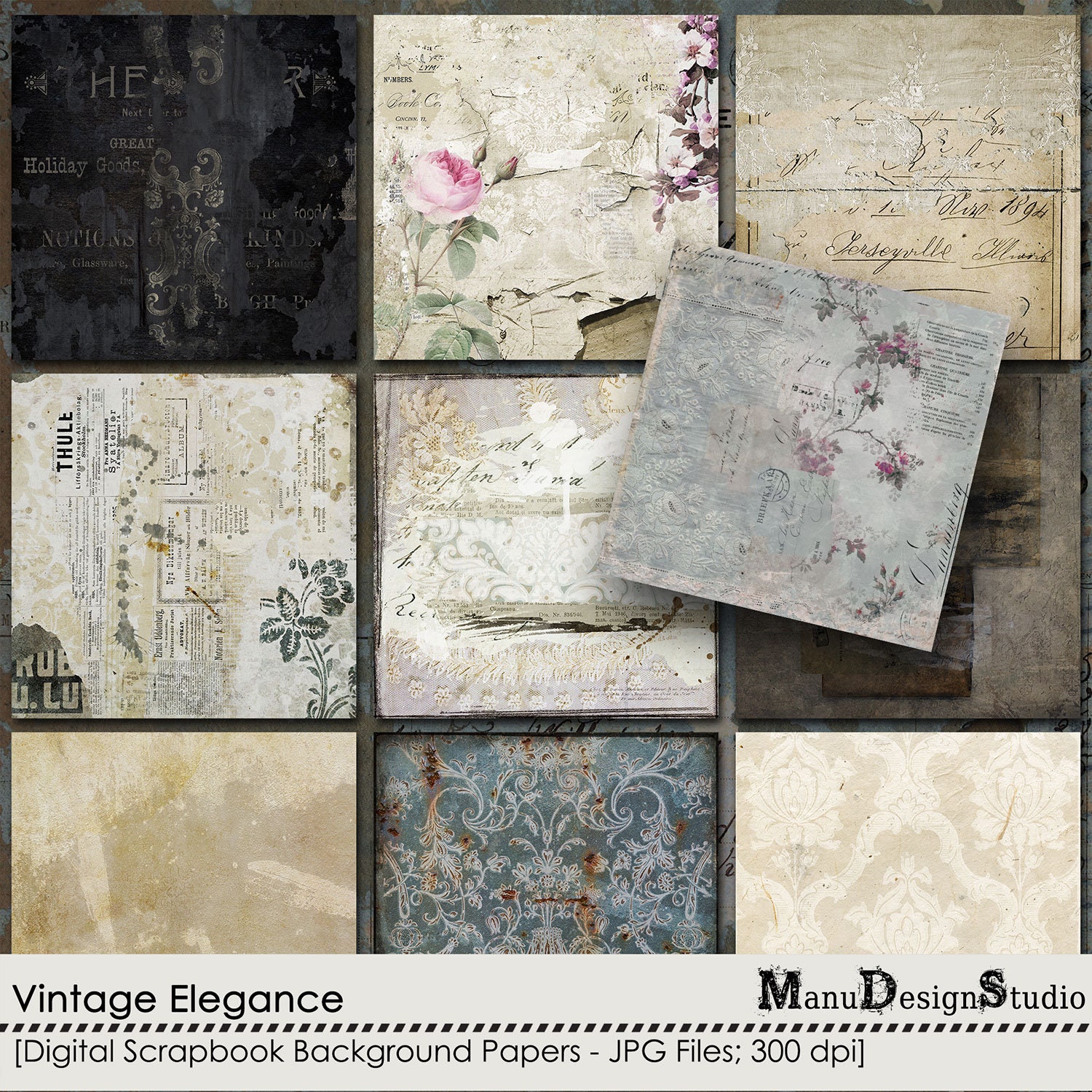 Bundle Of 5 Vintage Digital Scrapbook Graphics Bundle | Etsy