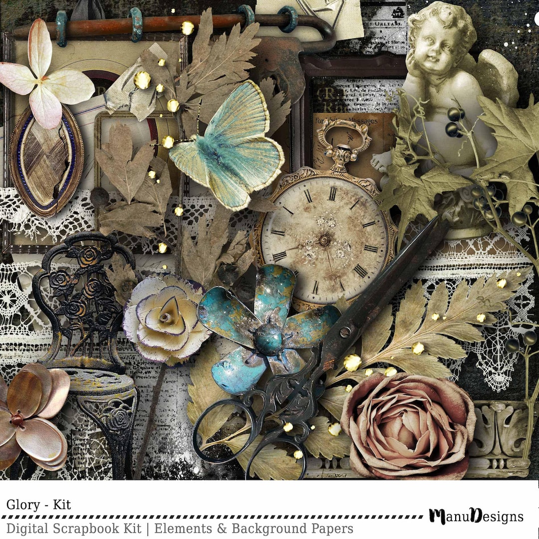 Vintage Style Digital Scrapbook Kit, Digital Papers, Shabby Papers ...