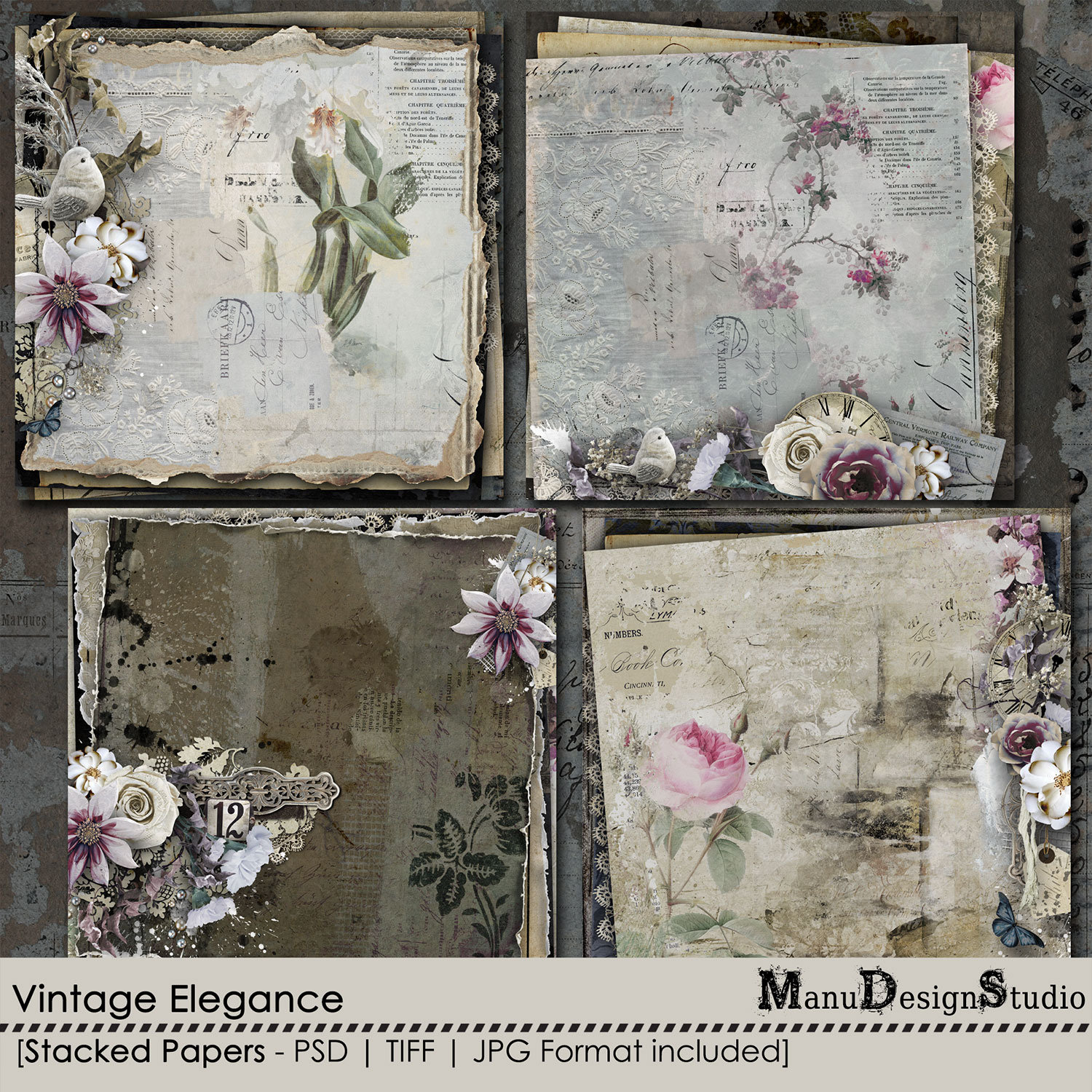 Bundle Of 5 Vintage Digital Scrapbook Graphics Bundle | Etsy