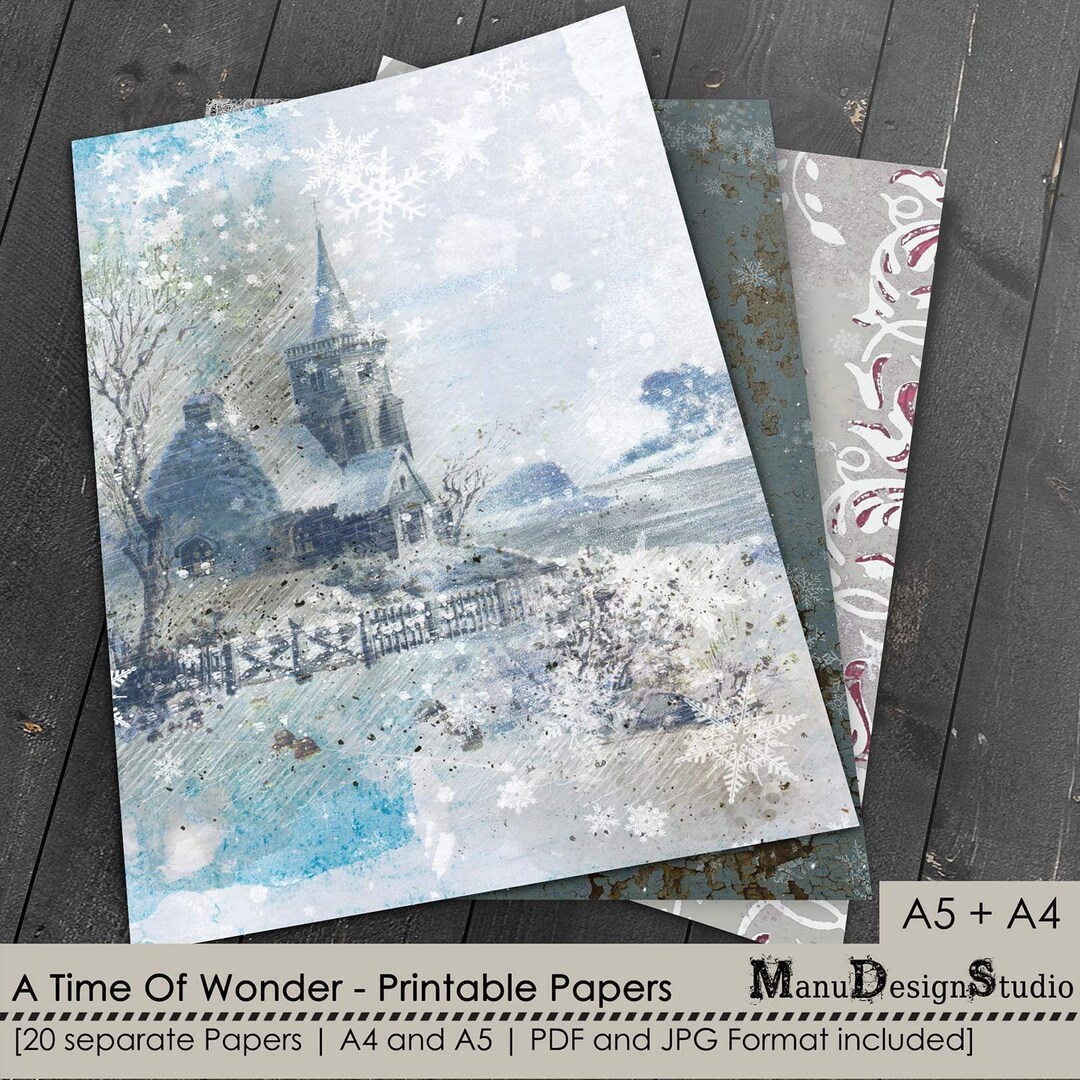 20 Digital Winter Christmas Papers in A4 and A5 - A Wonder of Time - Etsy
