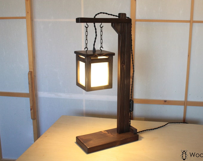Lantern Style Table Lamp, Wood Craft Lamp and Rice Paper, Wooden Table ...
