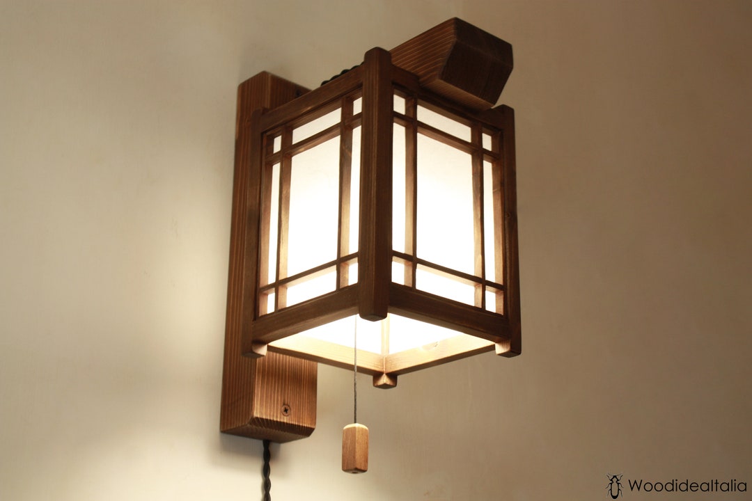 Shoji Wooden Wall Light, Wood and Rice Paper Wall Lamp, Oriental Style ...