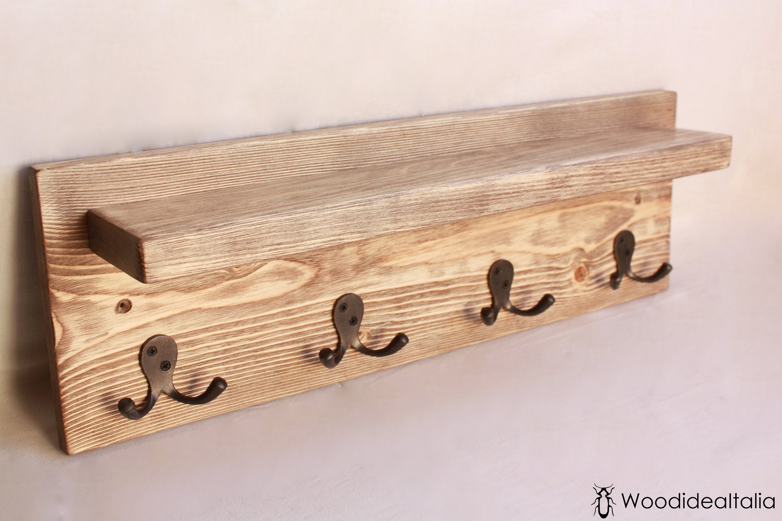 Rustic Wood Wall Mounted Coat Hooks Cast Iron Hooks Brushed - Etsy