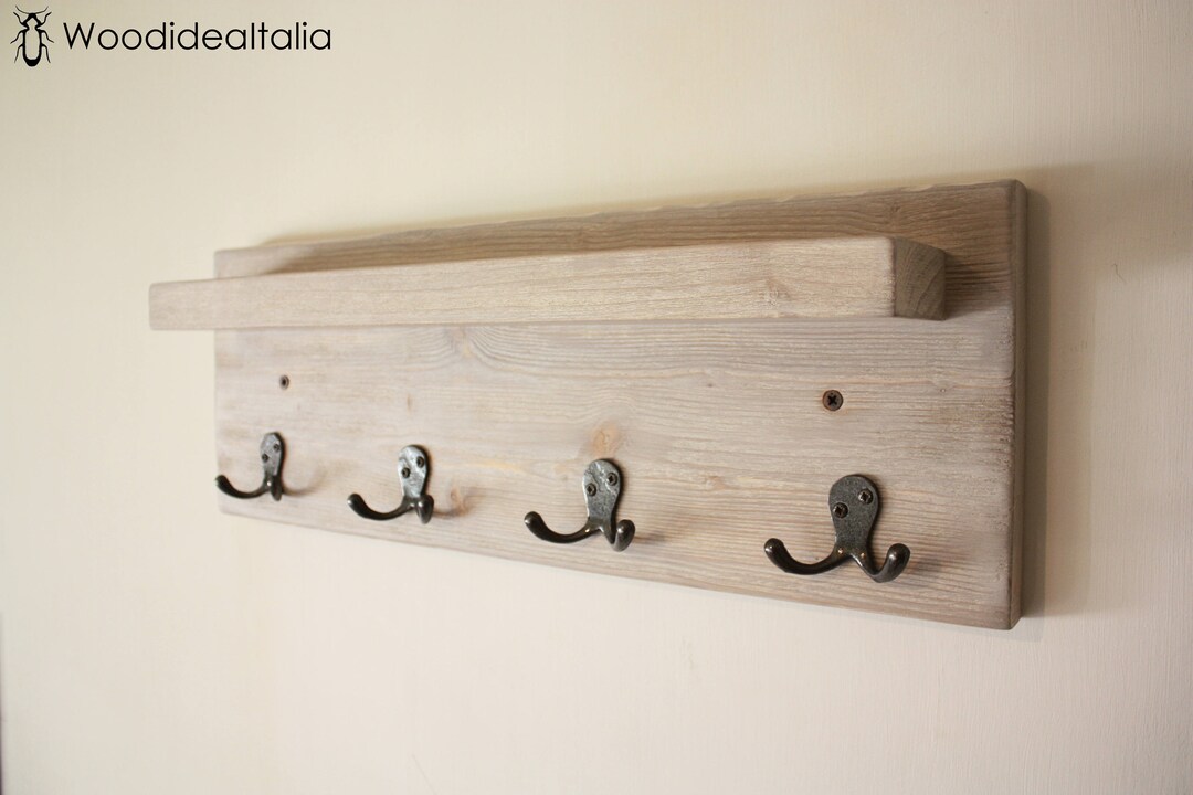 Rustic Wood Wall Mounted Coat Hooks Cast Iron Hooks, Brushed Coat Rack ...