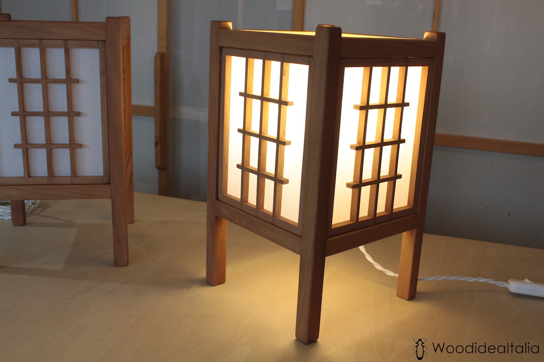 Shoji Table Lamp, Oriental Lamp in Wood and Rice Paper, Abat Jour Lamp ...
