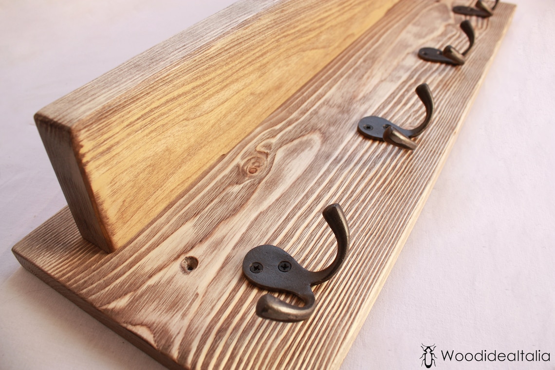 Rustic Wood Wall Mounted Coat Hooks Cast Iron Hooks Brushed | Etsy