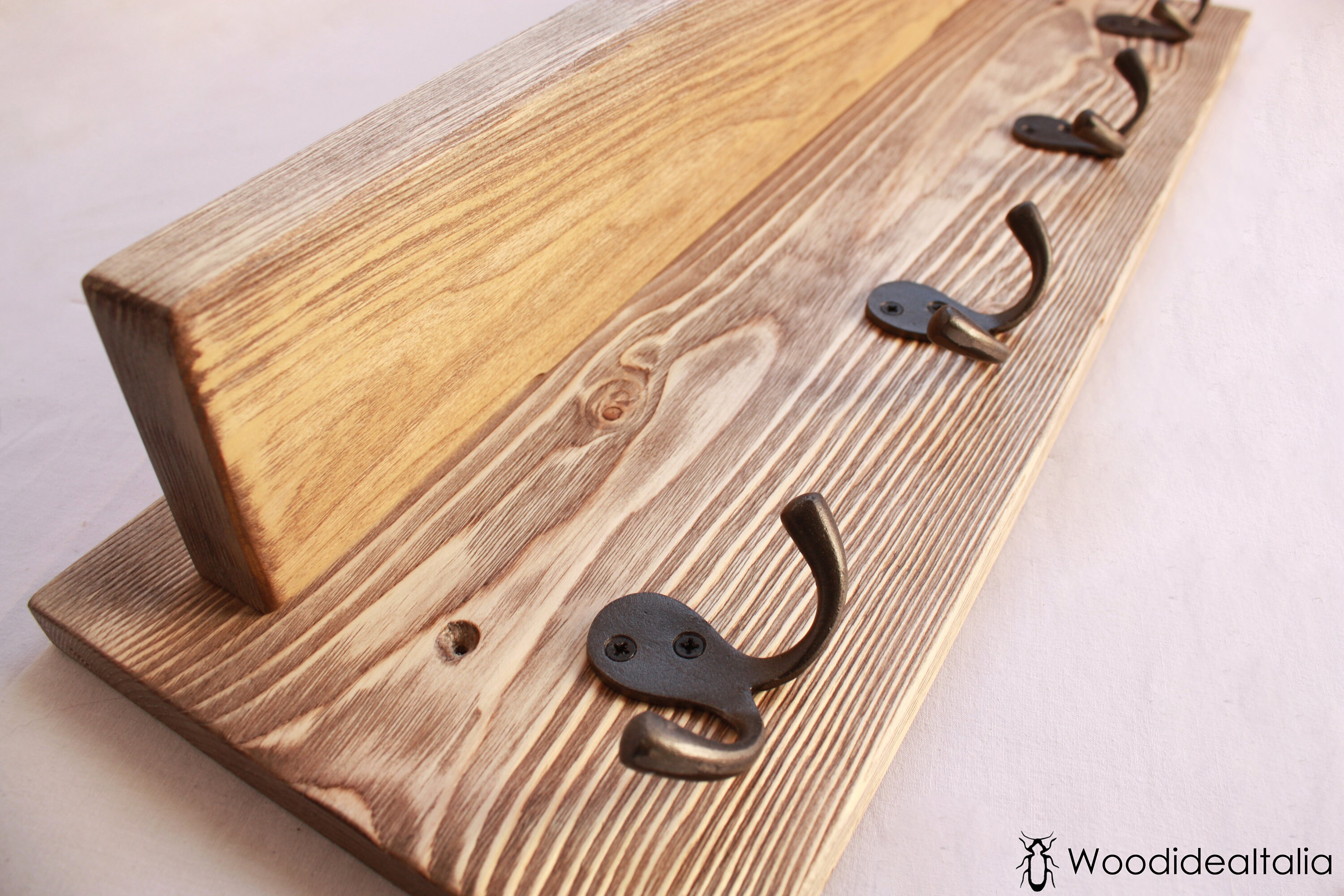 Rustic Wood Wall Mounted Coat Hooks Cast Iron Hooks Brushed - Etsy